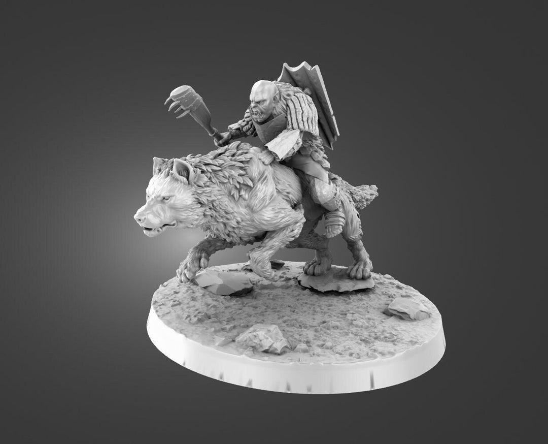 Male, Orc, Warg, Wolf, Mounted, Spiked Club, Drum, Bill, Head Chopper ...