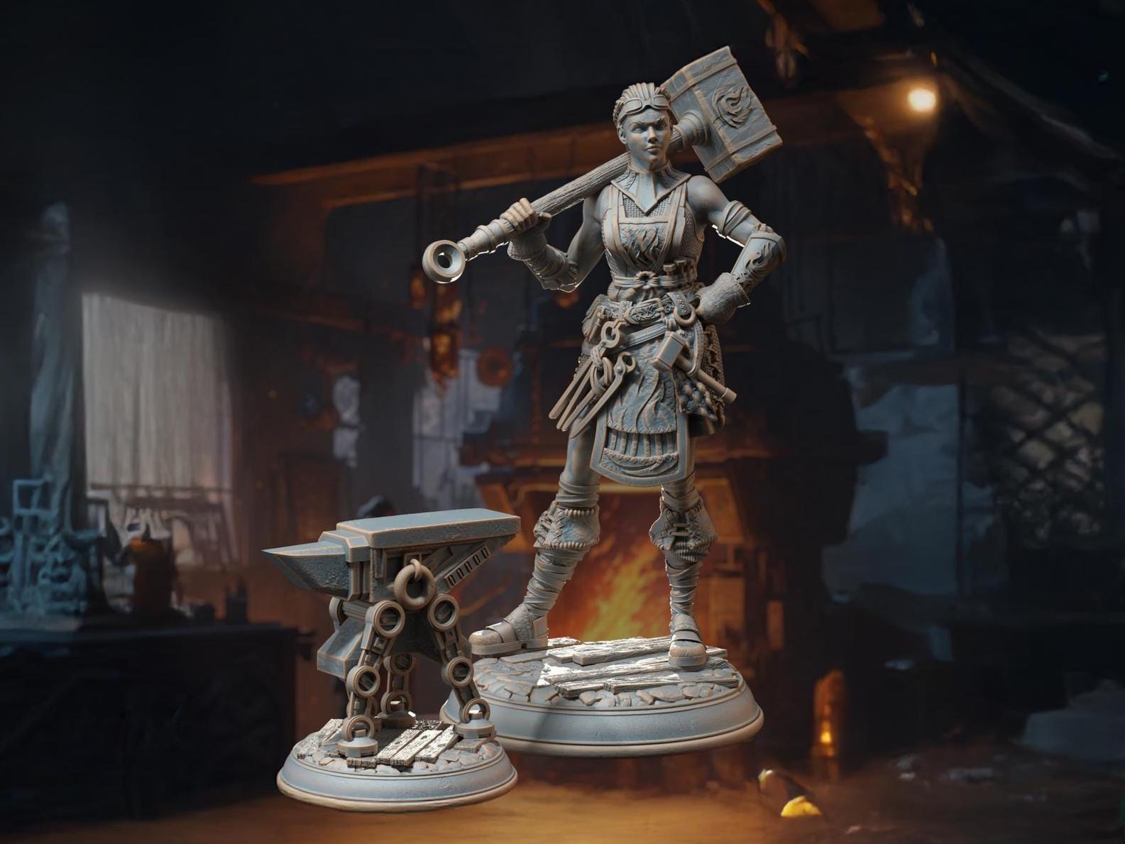 Human, Female, Artificer, Mage, Wizard, Smith, Hammer, Anvil ...