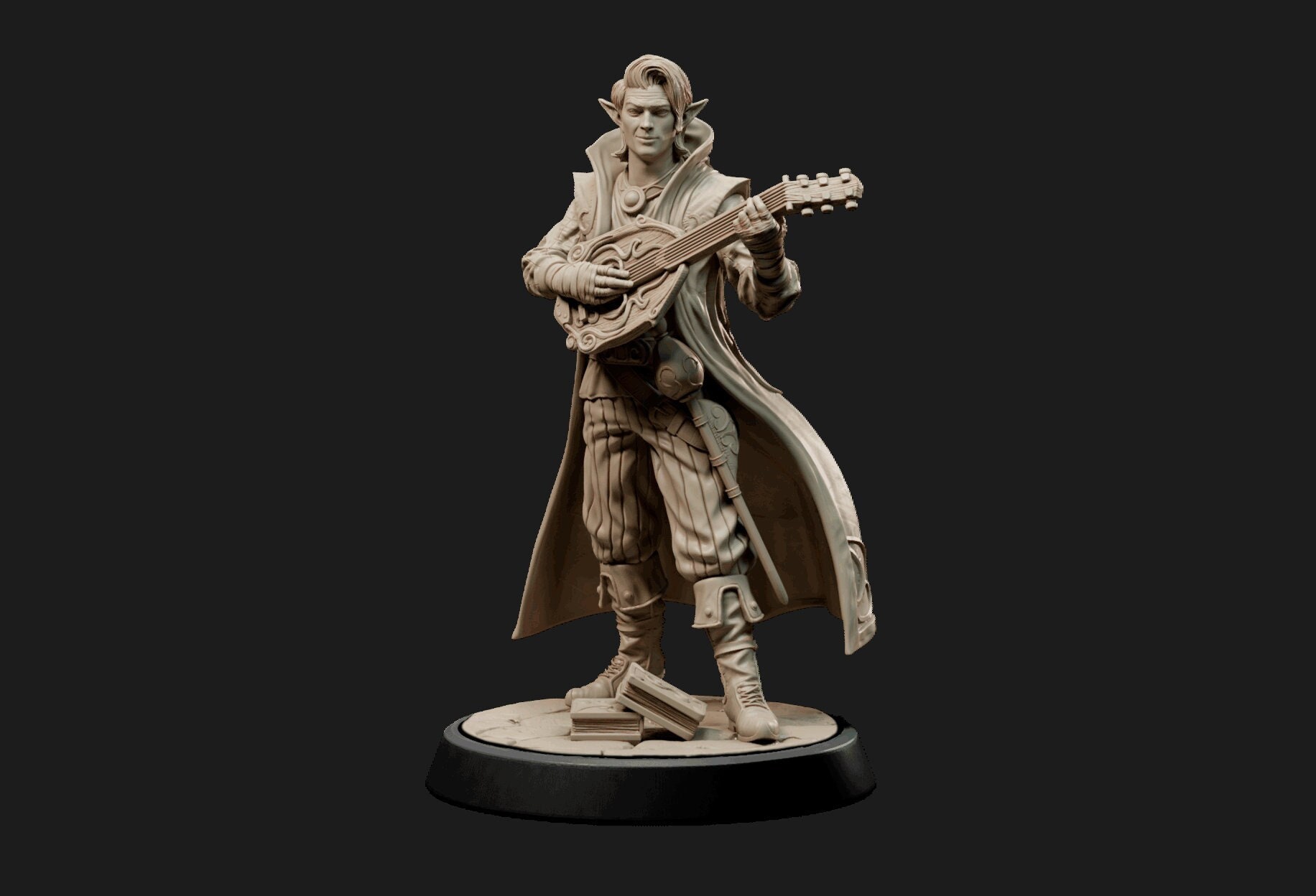 Half Elf, Male, Bard, Rogue, Leather, Vest Coat, Sabre, Guitar, Belt ...