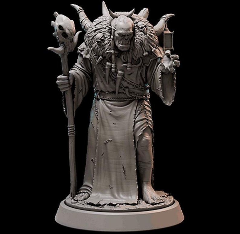 Orc, Male, Shaman, Sorcerer, Wizard, Mage, Robes, Scrolls, Lantern ...