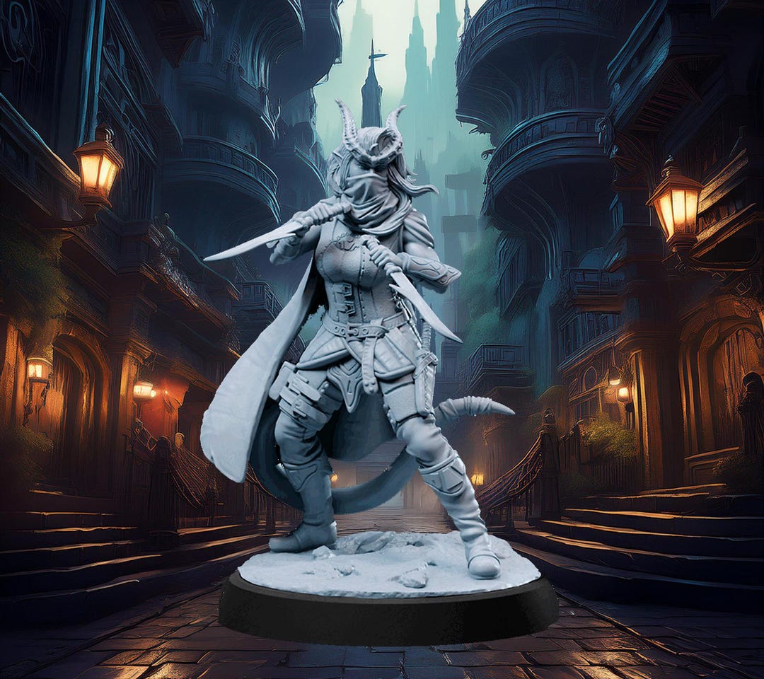 Tiefling, Female, Rogue, Assassin, Mask, Flowing Cape, Tail, Leather ...