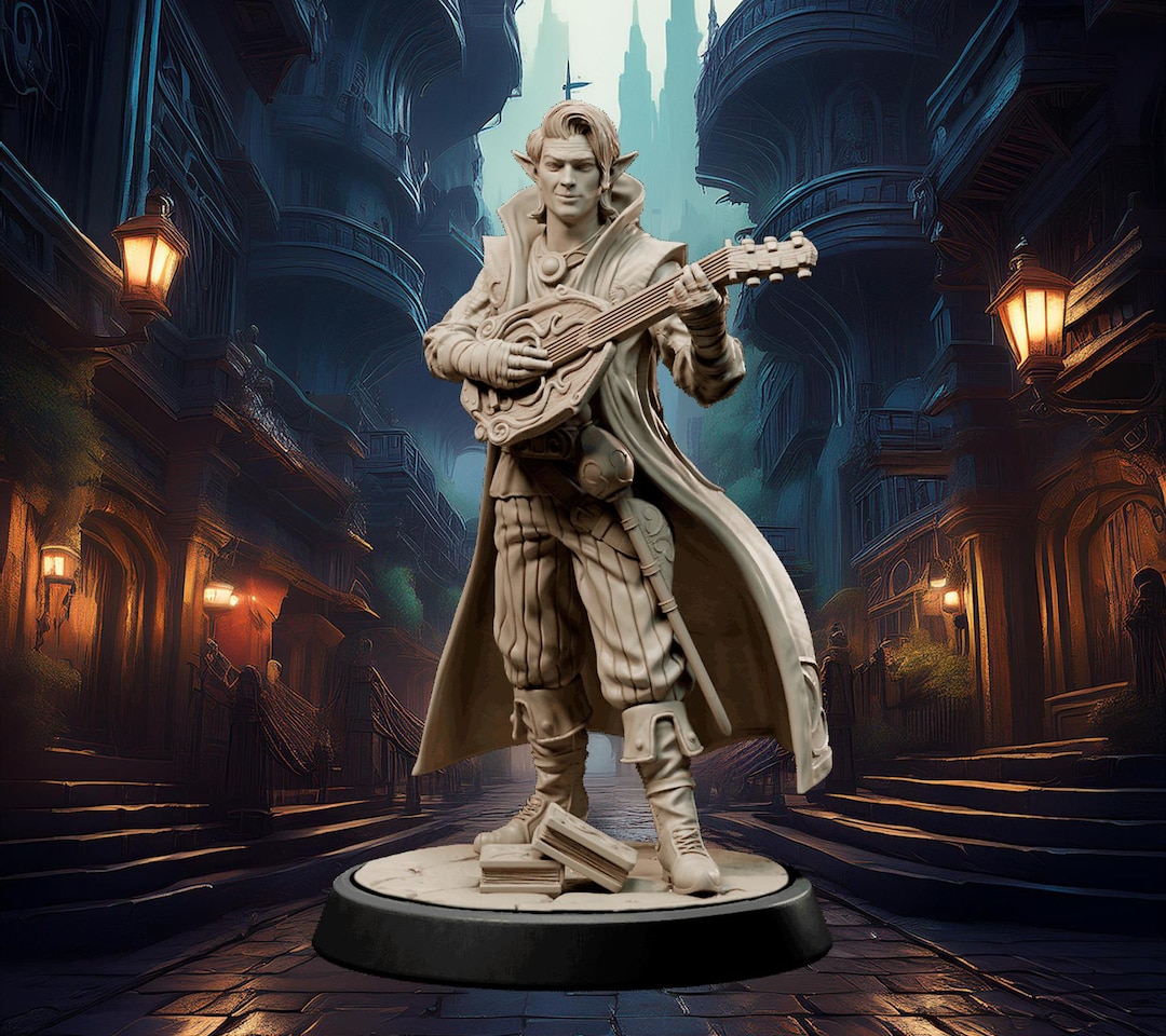 Half Elf, Male, Bard, Rogue, Leather, Vest Coat, Sabre, Guitar, Belt ...
