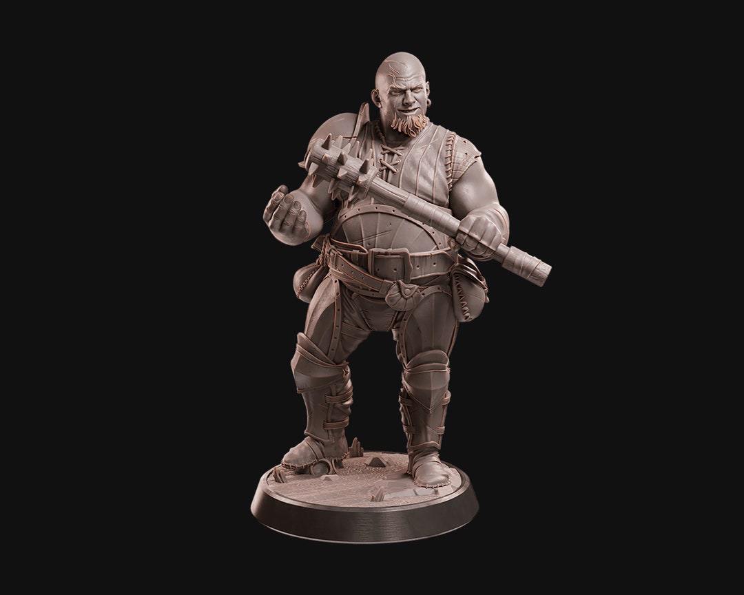 Human, Male, Fighter, Warrior, Burly, Bald, Mace in Hand, Boiled ...