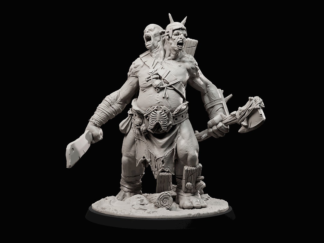 Ettin, Giant, Axe, Cleaver, 2-headed, Yelling, Bones, Berserker, Large ...