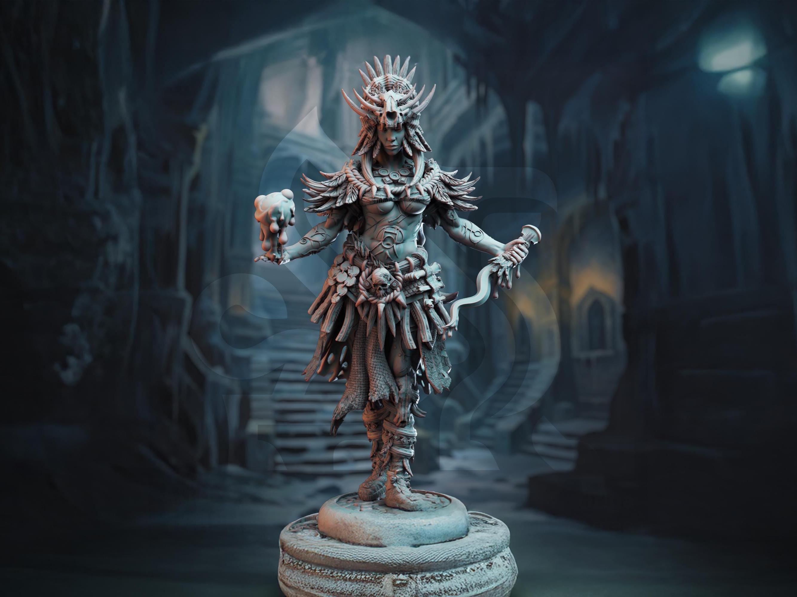 Human, Female, Cleric, Shaman, Tribal, Bare Chested, Sacrificial Dagger ...