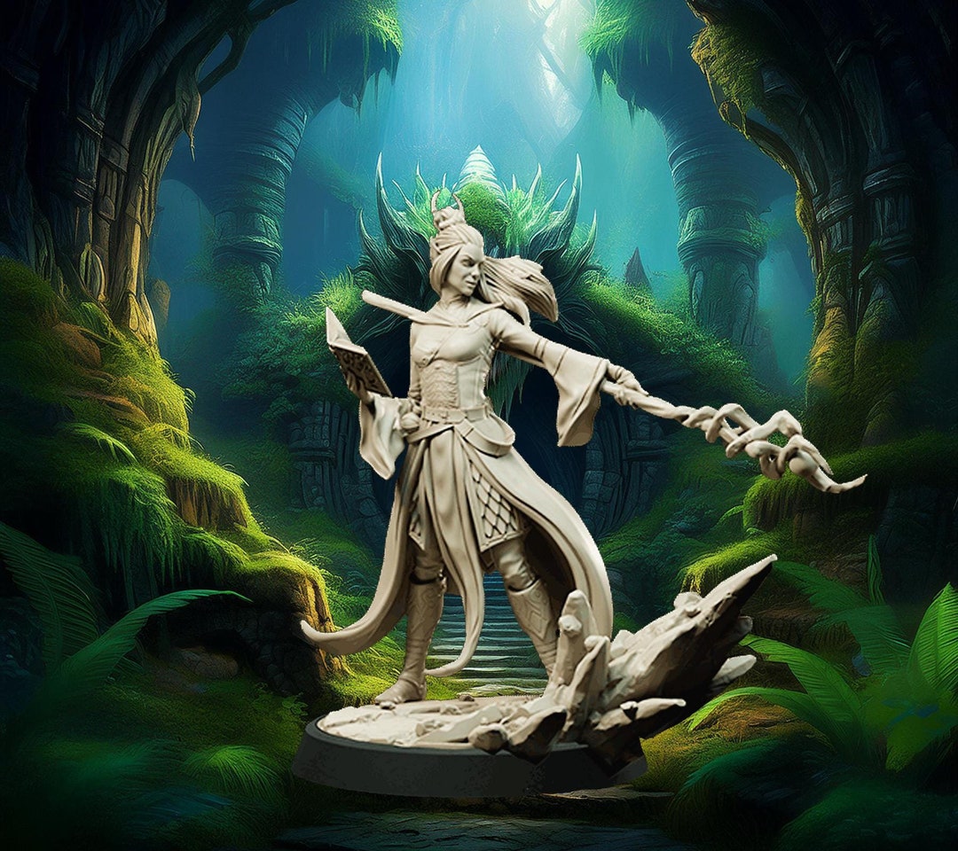 Elf, Female, Druid in Leather and Over-clothes, Earth Magic Staff in ...