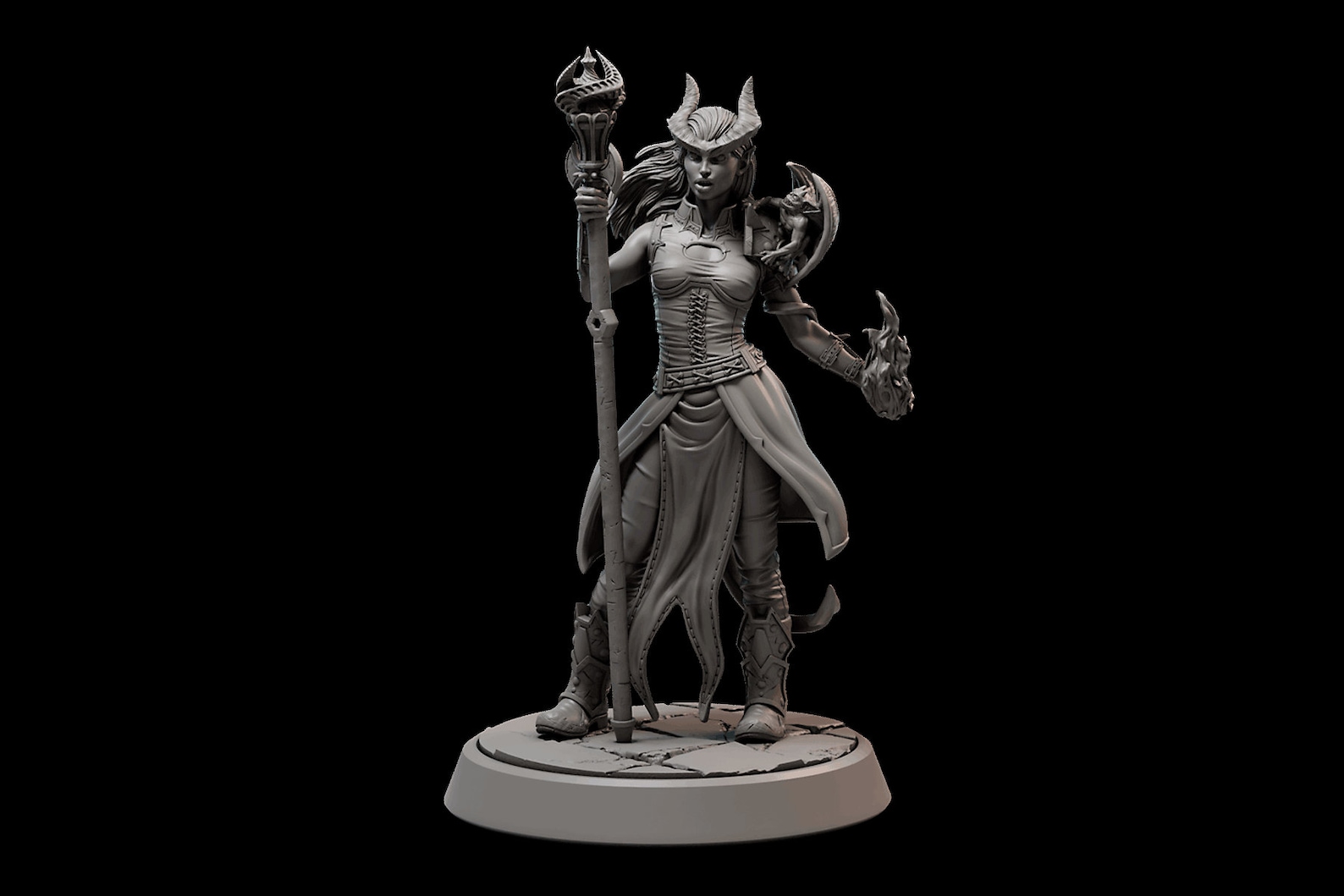 Tiefling, Female, Sorcerer, Wizard, Mage, Robes, Imp, Fireball, Staff ...