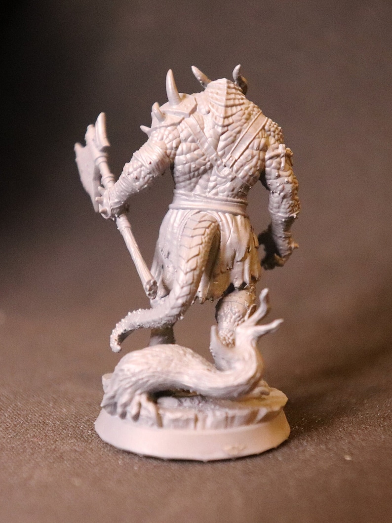 Dragonborn, Male, Fighter, Barbarian, Unarmored, Snarling, Wielding Axe ...