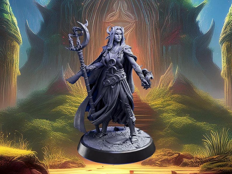 Drow Elf, Female, Warlock, Sorcerer, Mage, Wizard, Serious, Staff ...