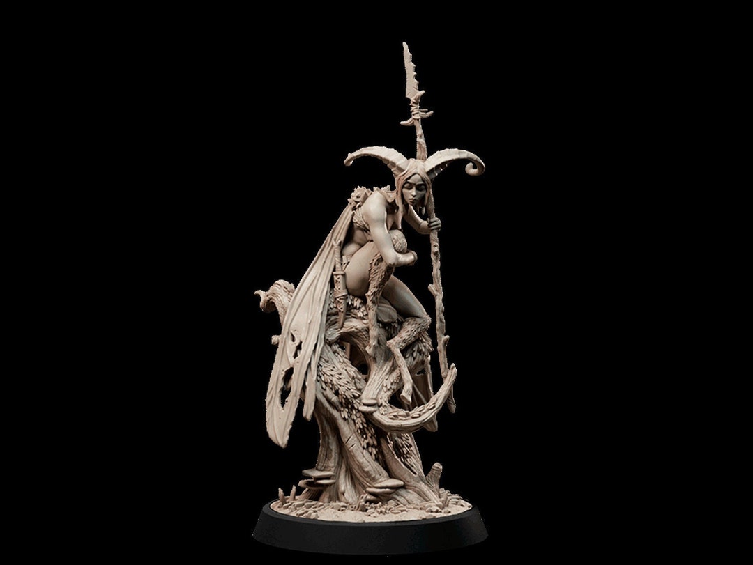 Fey, "skelka," Female, Nymph With Wings, Seated on Tree, Spear, Horned ...