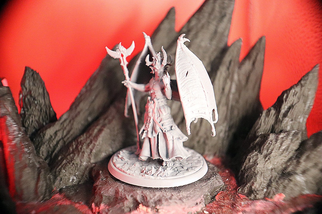 Devil, Fiend, Winged, Horned Helm, Beckoning, Crescent Moon, Staff ...