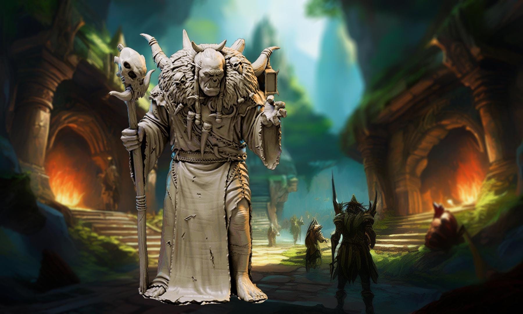 Orc, Male, Shaman, Sorcerer, Wizard, Mage, Robes, Scrolls, Lantern ...