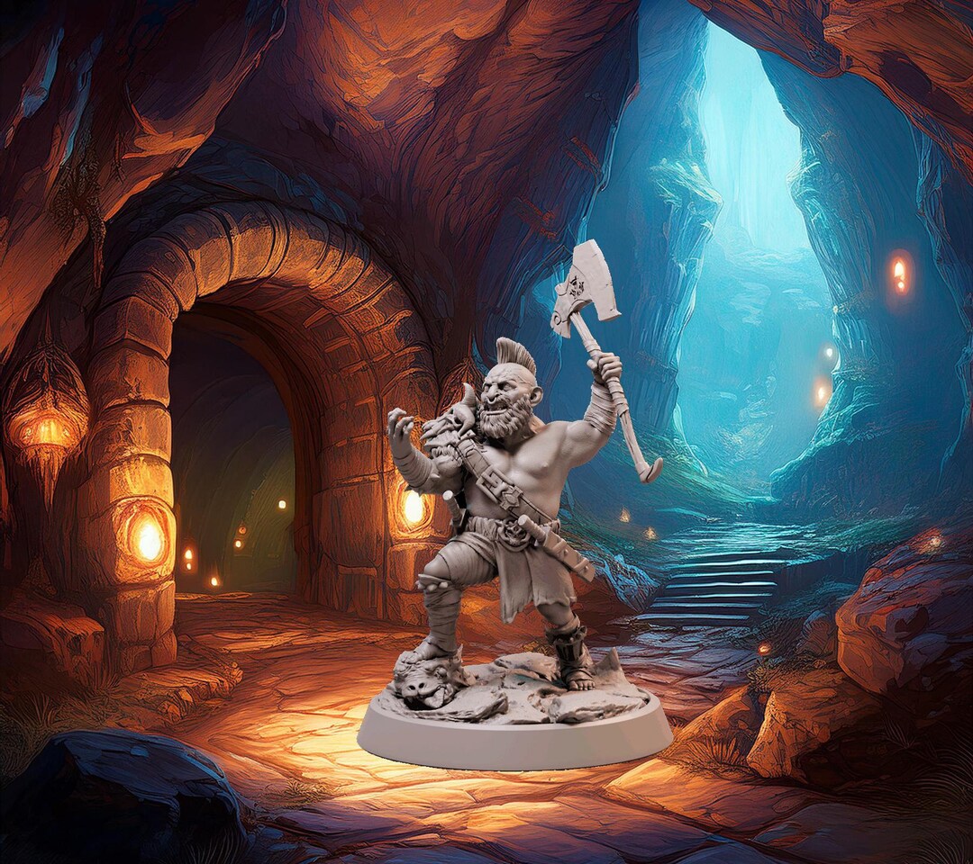 Dwarf, Male, Fighter, Barbarian With Battle Axe, Mohawk, Bare Chested ...