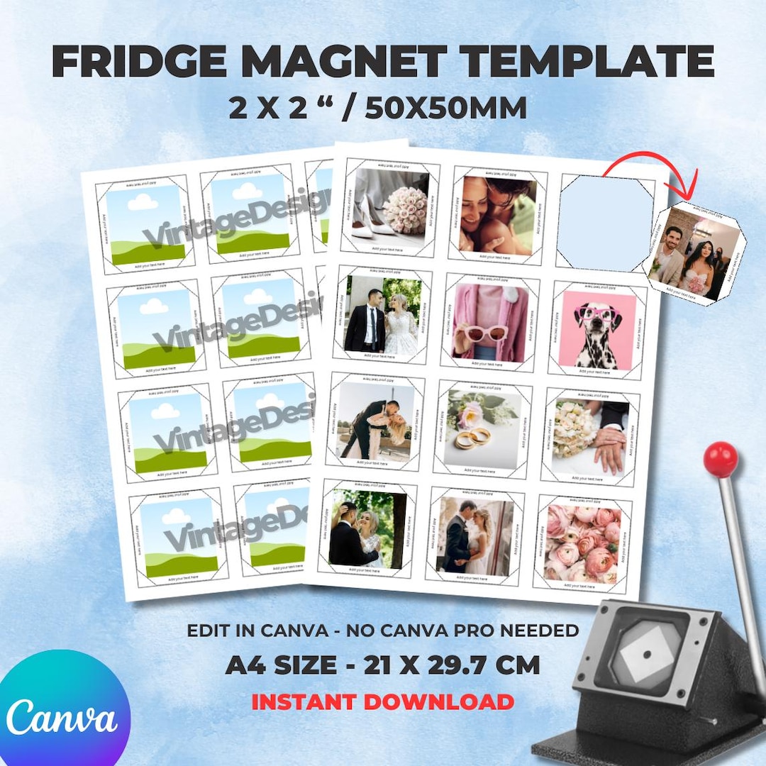 50 X 50 MM Fridge Magnet Template Photo Magnet Machine 2x2″ Square Magnet Template Editable in ...