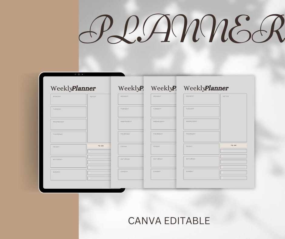 Elegant Printable Weekly Planner, Digital Planner, Organizer Template ...