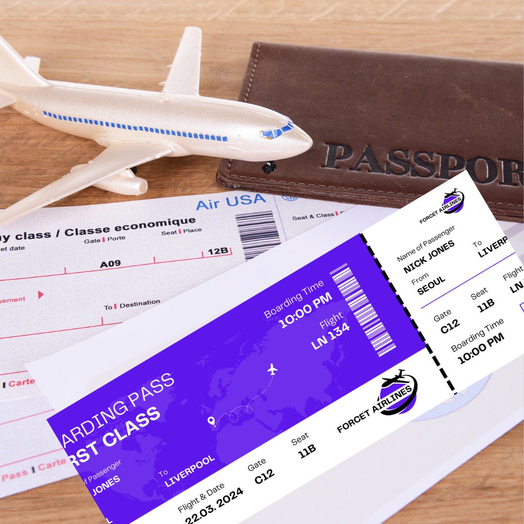 Personalized Modern Airplane Ticket Gift Card, Editable Boarding Pass ...