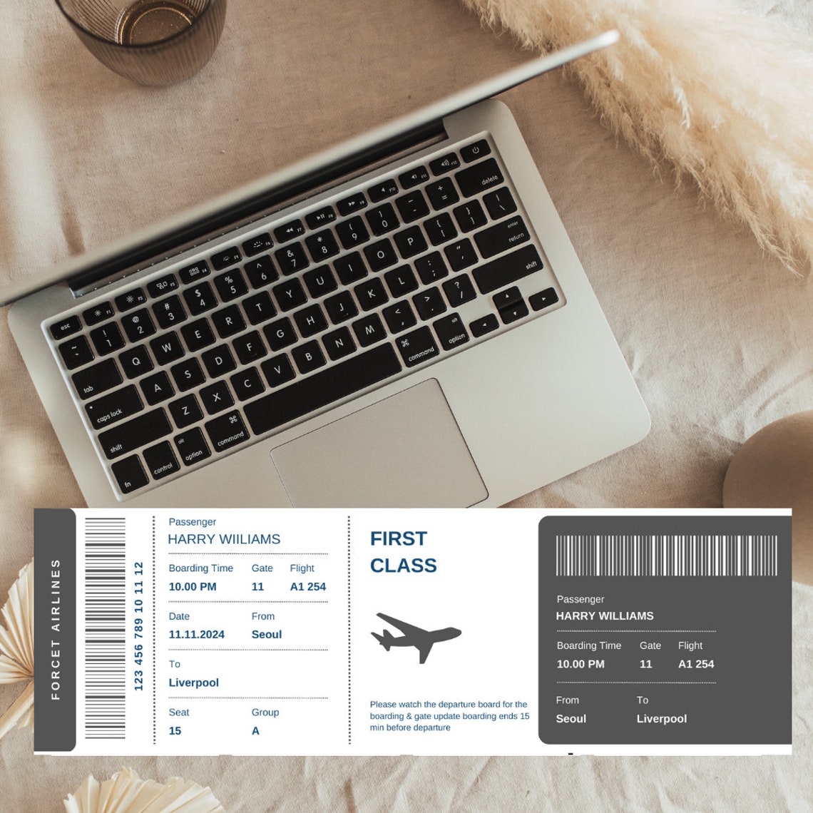 Editable Boarding Pass Ticket Template, Surprise Airline Gift, Delta ...