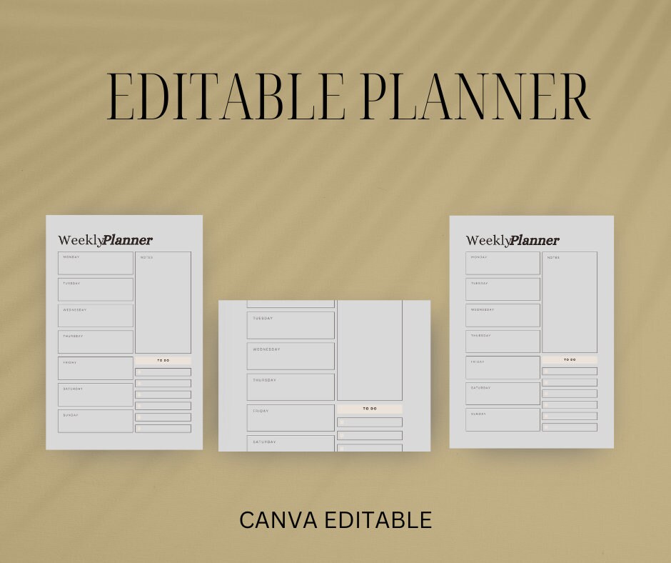 Elegant Printable Weekly Planner, Digital Planner, Organizer Template ...