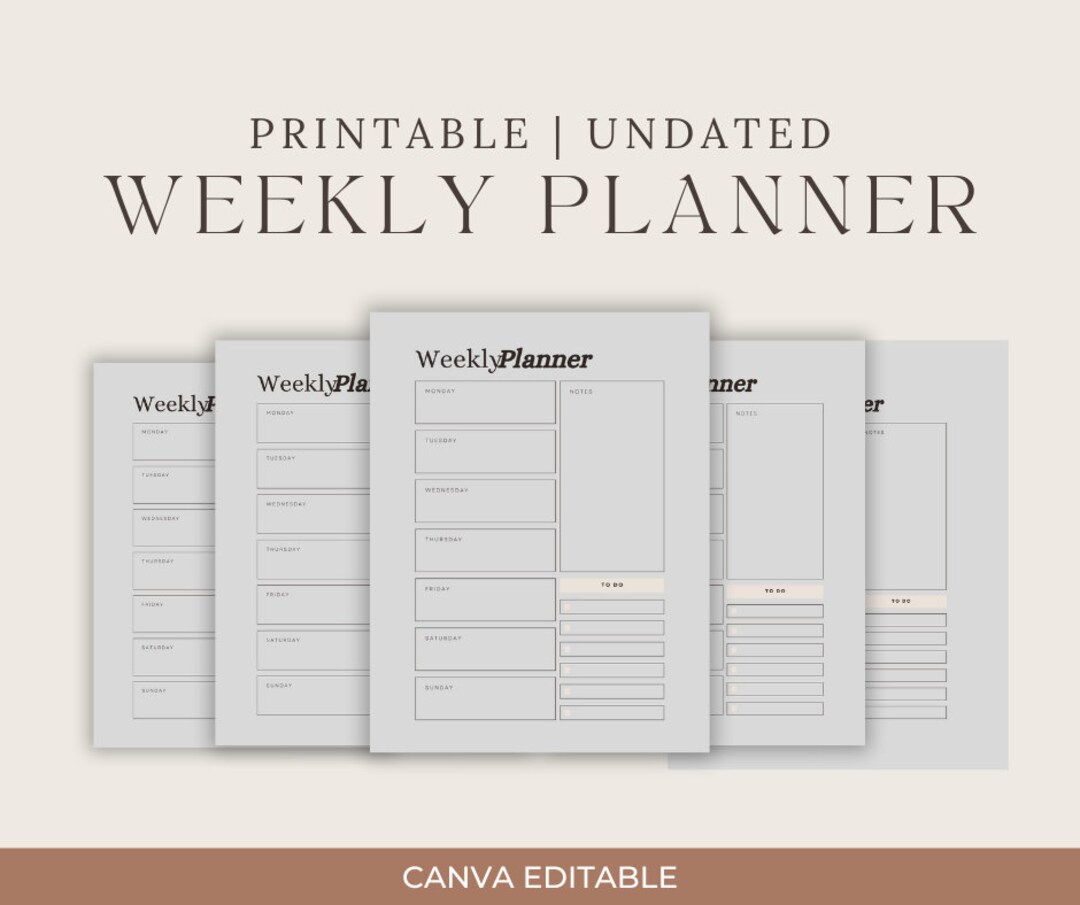 Elegant Printable Weekly Planner, Digital Planner, Organizer Template ...