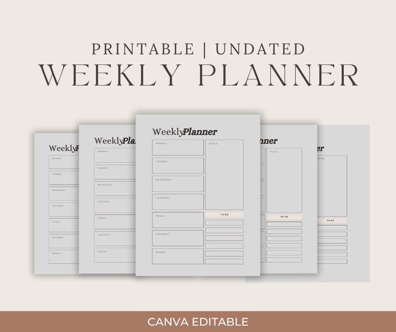 Elegant Printable Weekly Planner, Digital Planner, Organizer Template ...