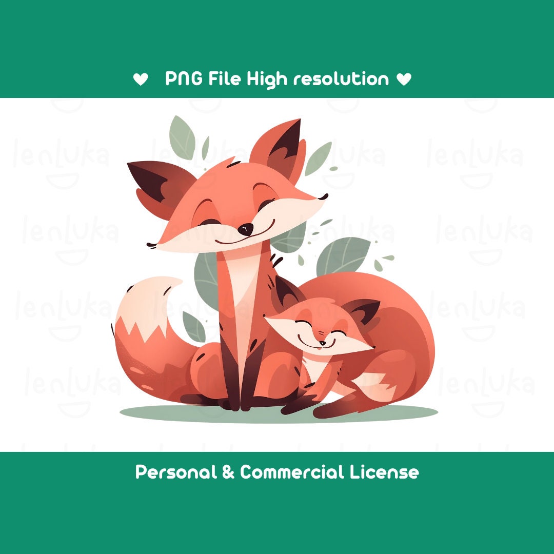 Adorable Fox Mama and Baby PNG Files Mothers Day Digital Product ...