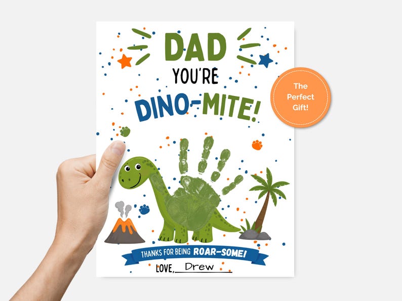 Fathers Day Handprint Art Printable, Dad Youre Dinomite Dinosaur Card ...