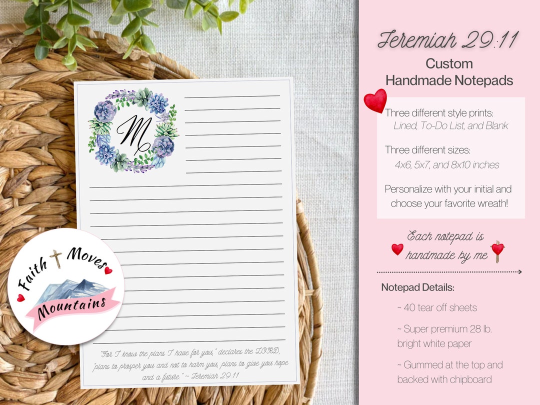 Jeremiah 29 11 Custom Homemade Notepad, Personalized Memo Pad, Bible ...