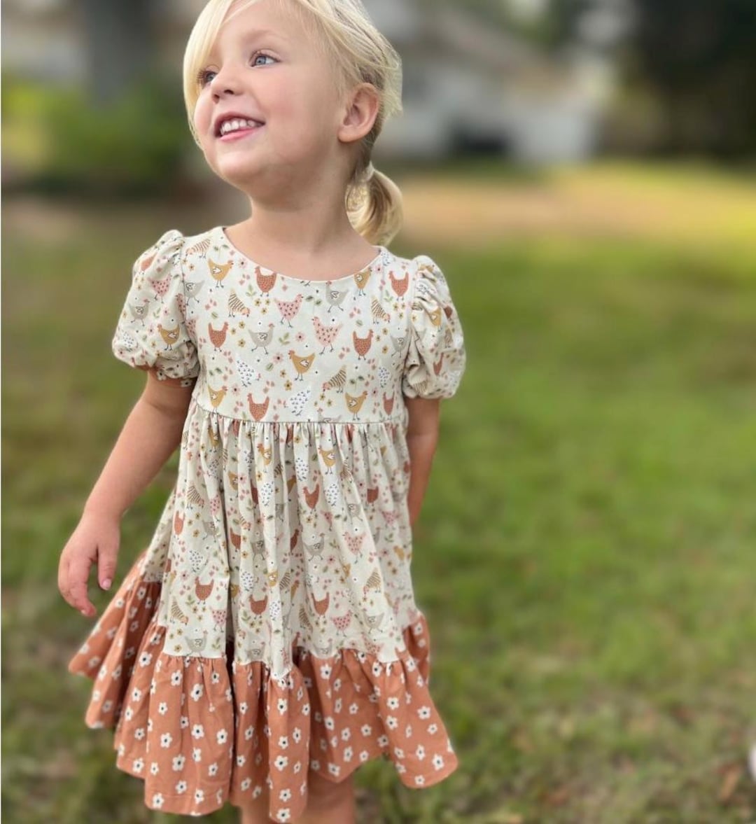 Flower Hen Dress - Girls Puff Sleeve Chicken Dress With Twirl Skirt ...