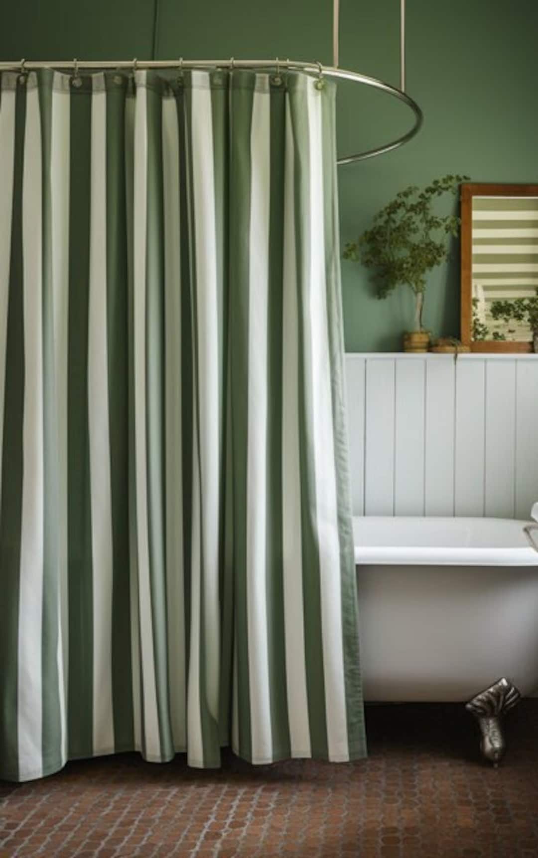 Rustic Farmhouse Shower Curtain Country Style Bath Curtain Green White ...