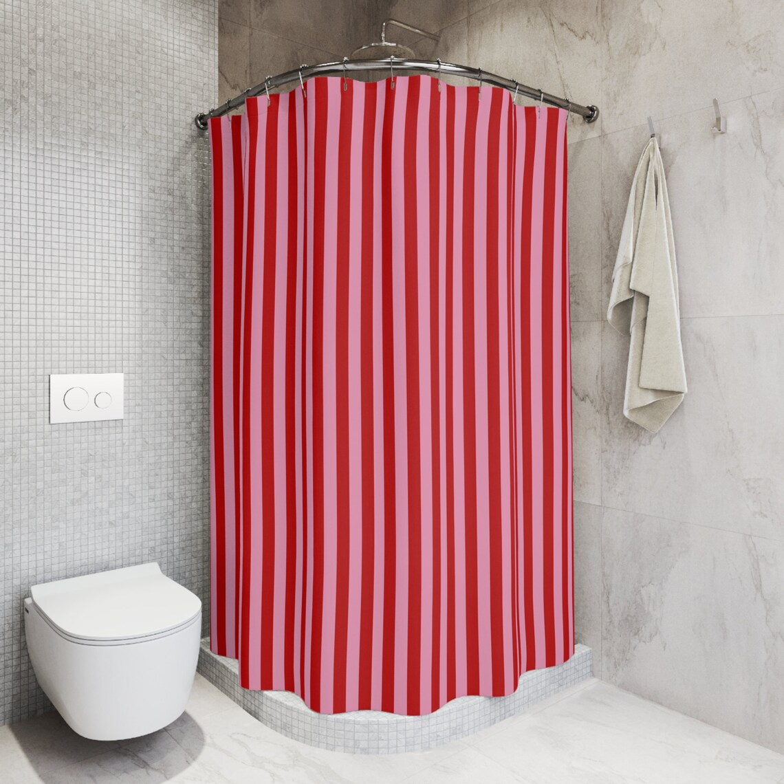 Shower Curtain Pink Red Striped Bath Curtain Bathroom Decor Waterproof ...