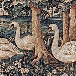Vintage Swan Tapestry Wall Hanging Gold Border Medieval Design Room ...