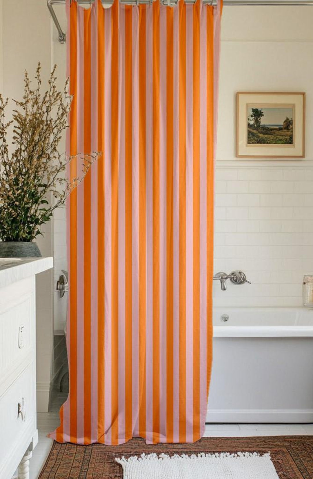 Retro Stripe Shower Curtain for Bath Vintage Bathroom Decor Bold Stripe ...