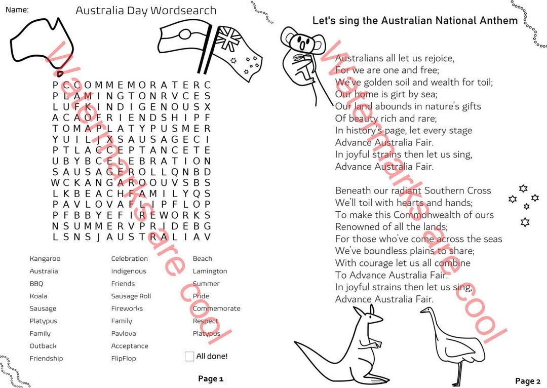 Australia Day Printable Activity Sheets - Etsy Canada