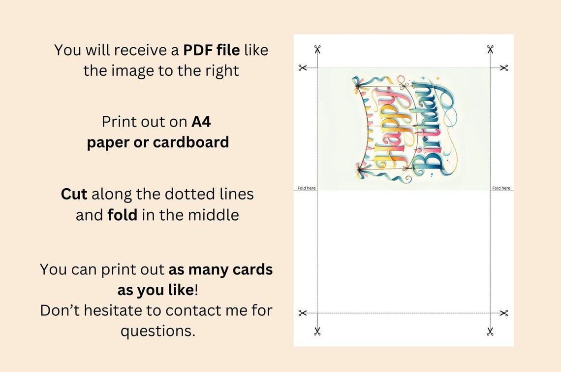 Printable Birthday Card, Digital Download, Cute Birthday Greeting Card ...