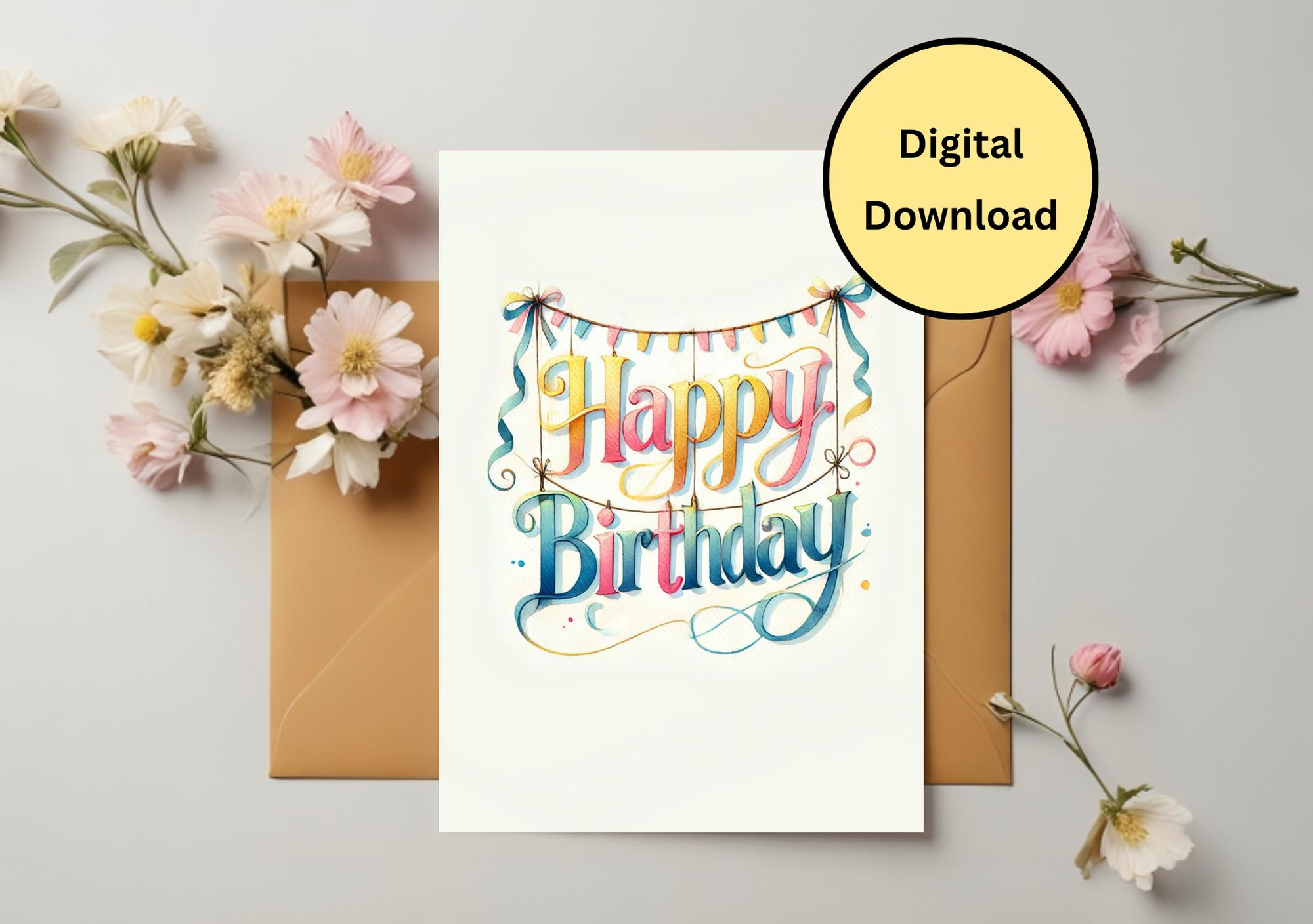 Printable Birthday Card, Digital Download, Cute Birthday Greeting Card ...
