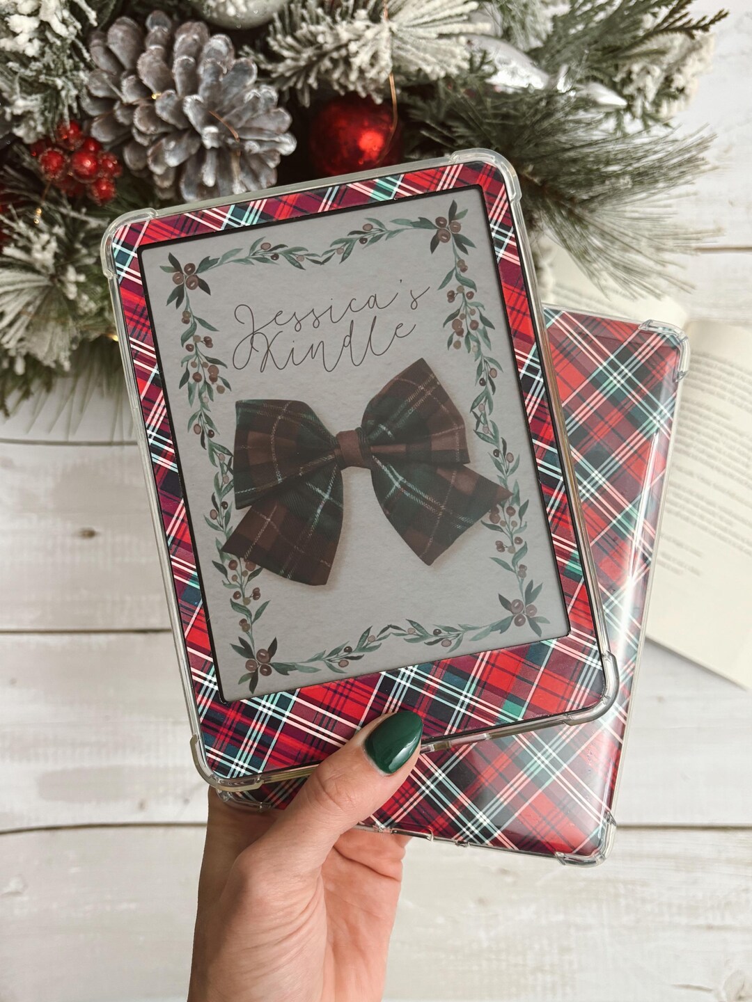Red Plaid Vintage Christmas Kindle Skin | Cozy Gingham Holiday Cover ...