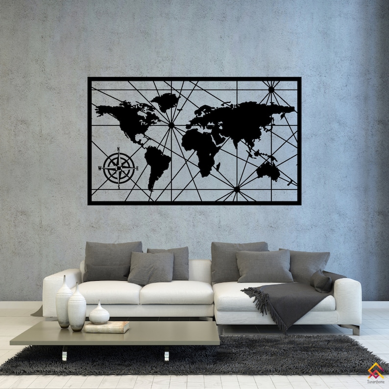 World Map SVG World Map with Compass svg Globe Cut File World DXF for ...