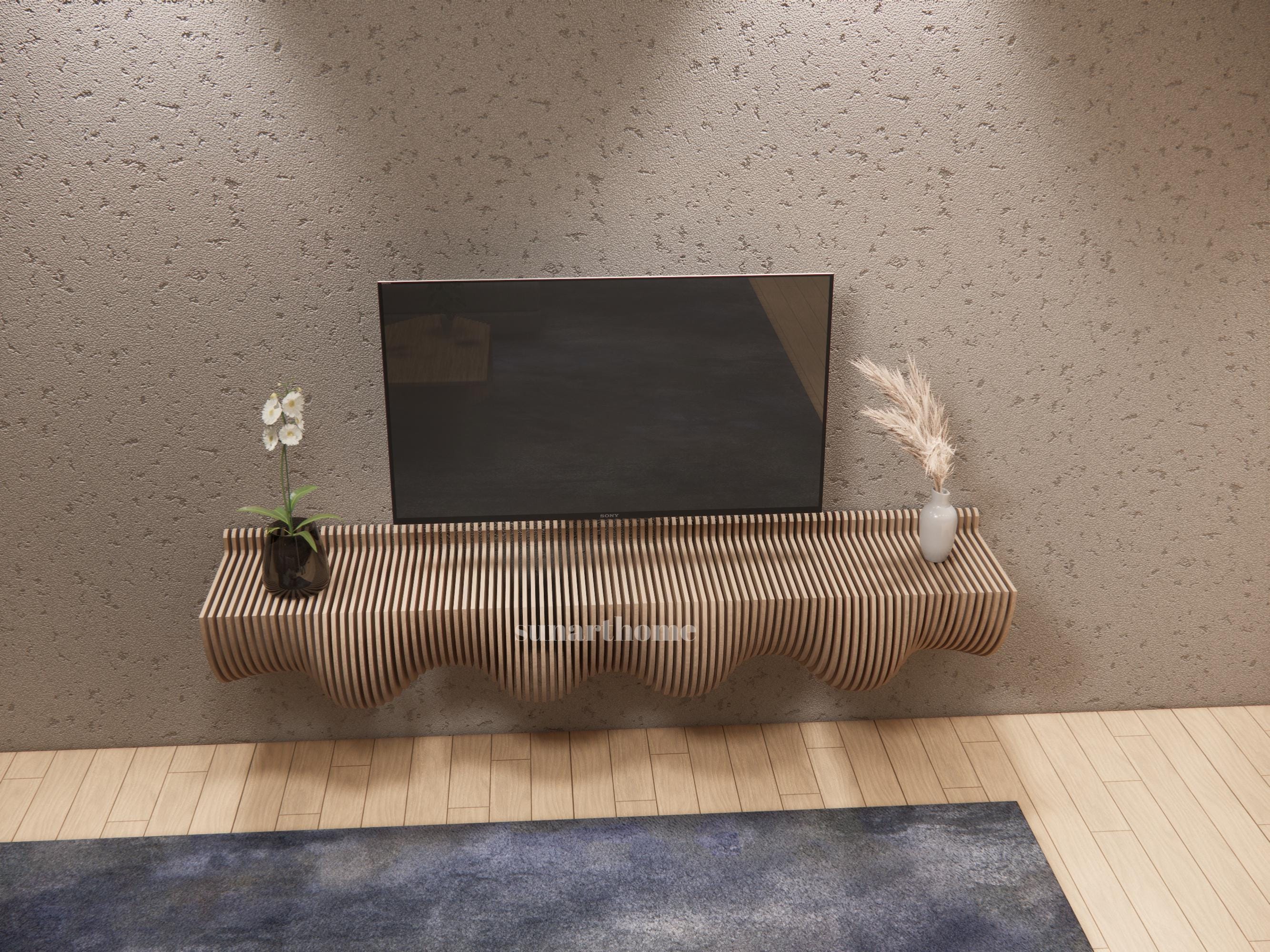 Parametric Wavy Wooden Shelf, Modern Parametric TV Unit, CNC ...