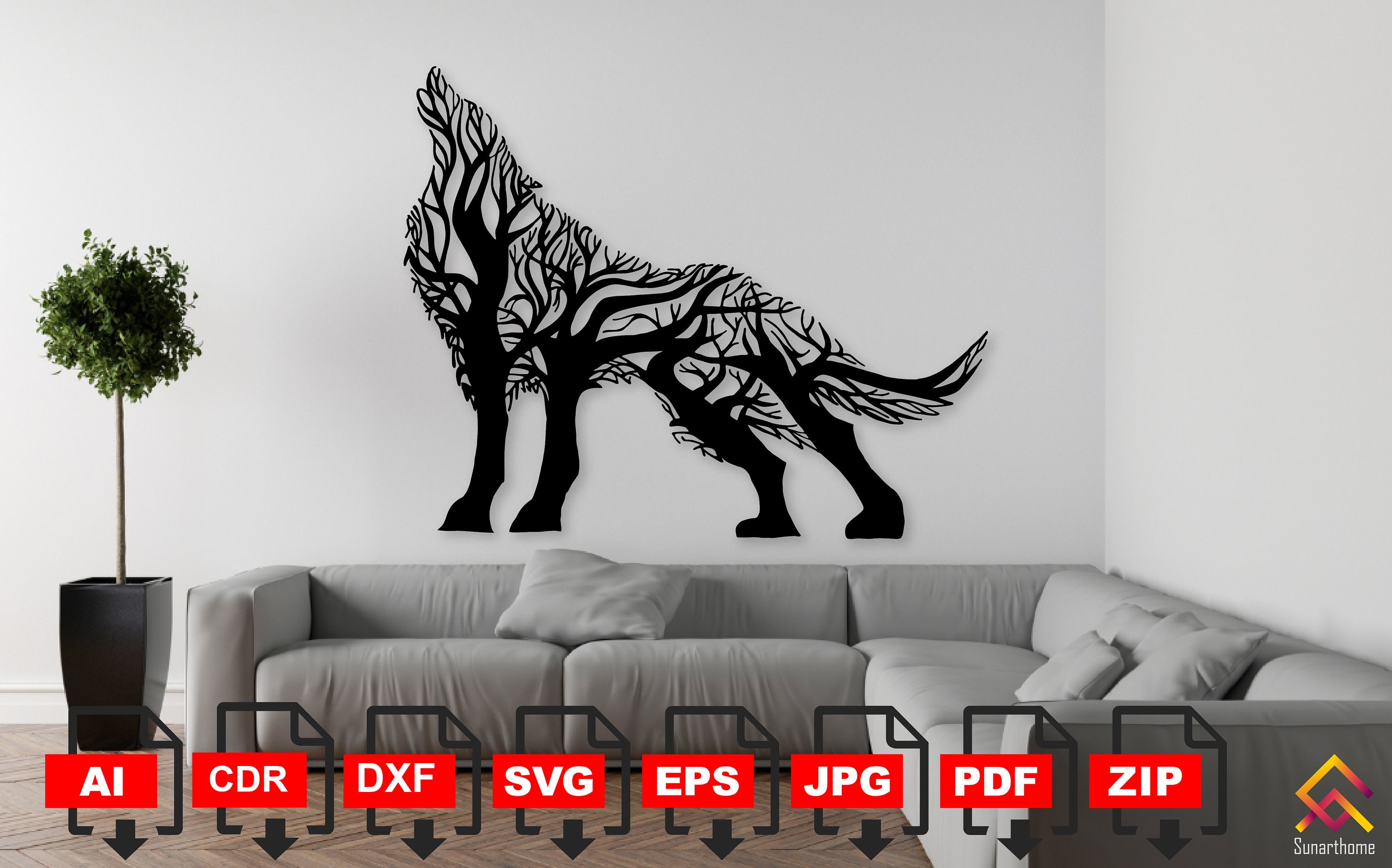 Wolf With Tree Branch Patterns PNG File Nature Inspired Wolf - Etsy