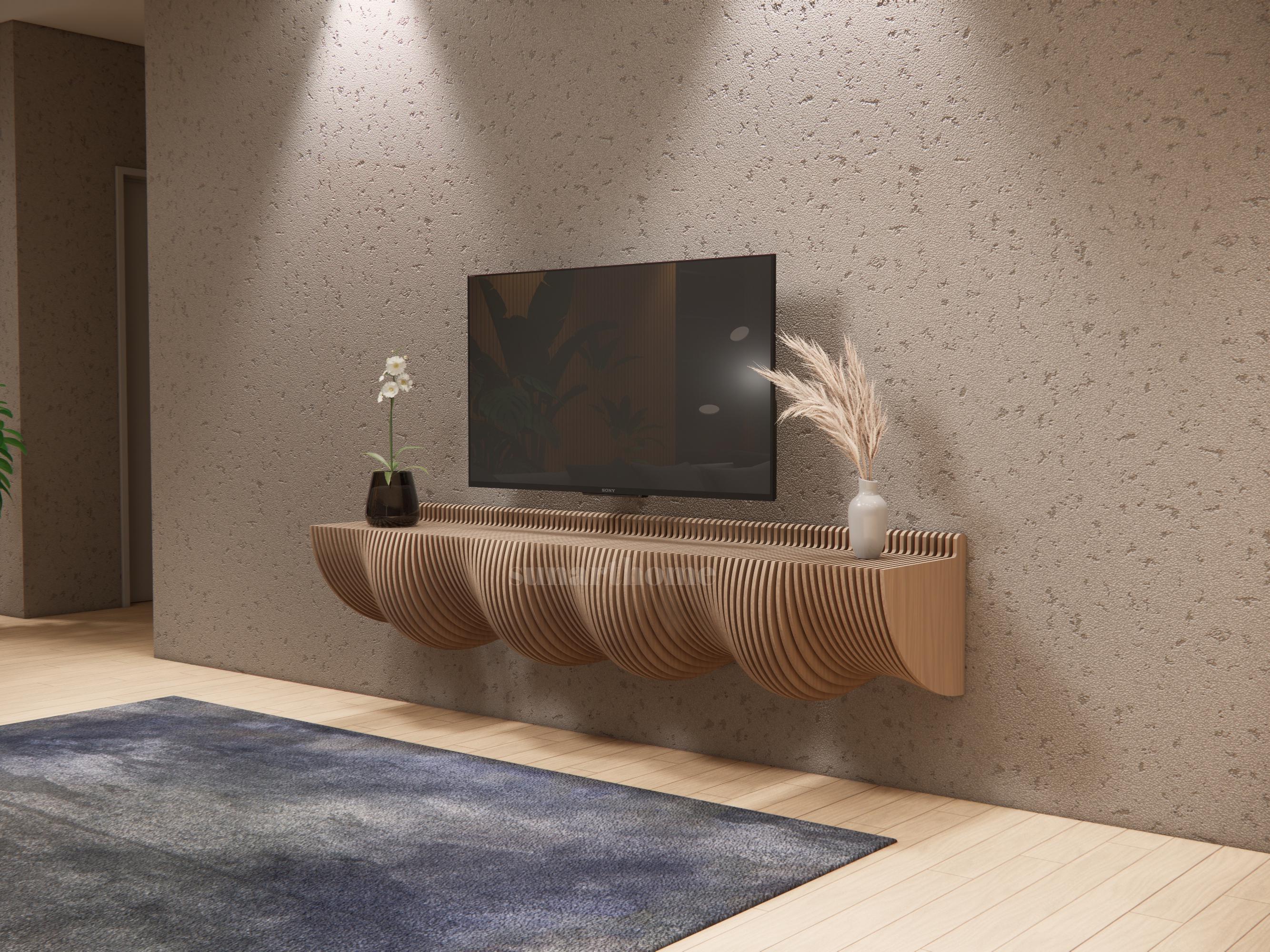 Parametric Wavy Wooden Shelf, Modern Parametric TV Unit, CNC ...