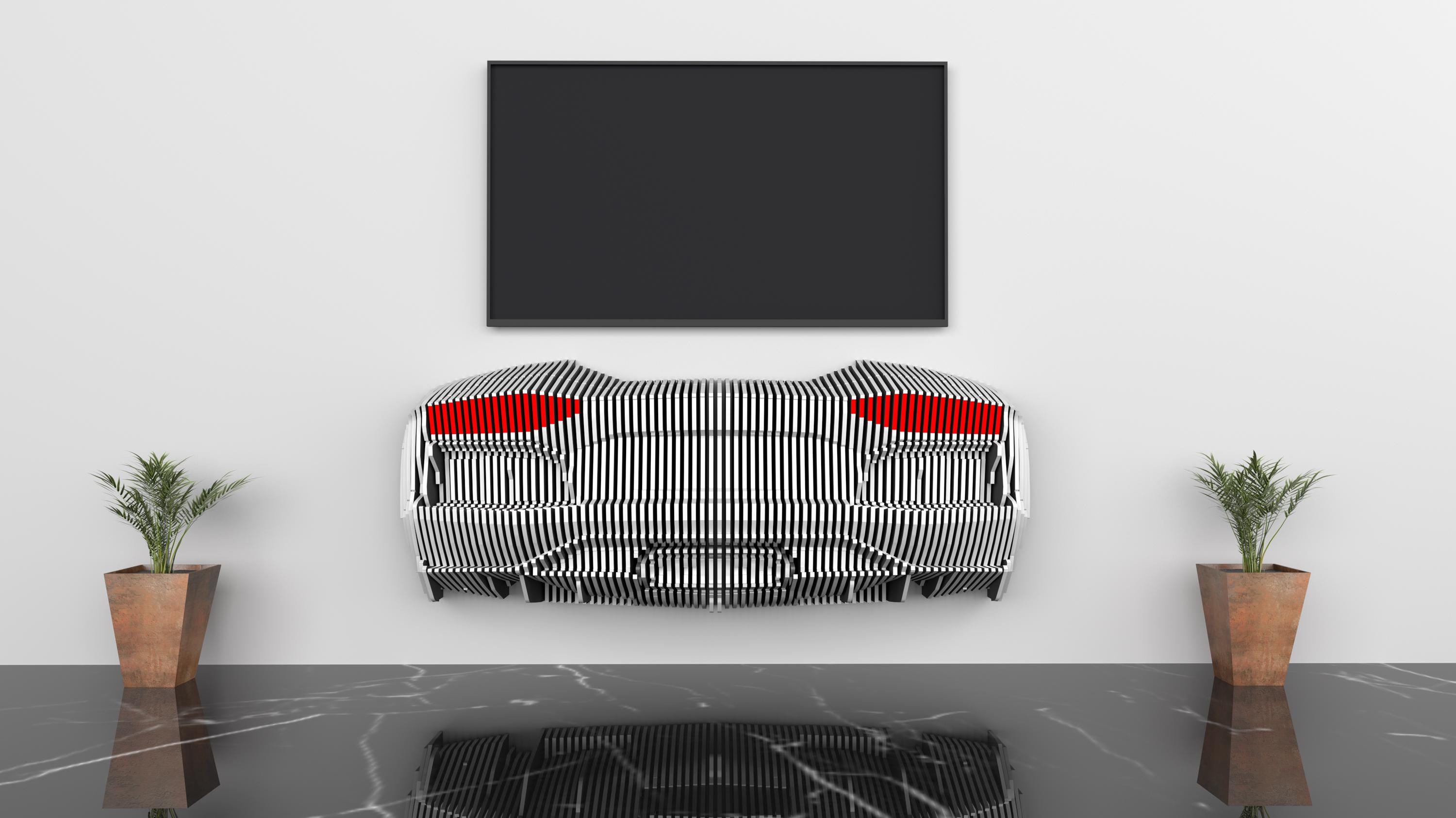 Parametric TV Unit -parametric Wavy Tv Console - Wooden Laser Cut ...