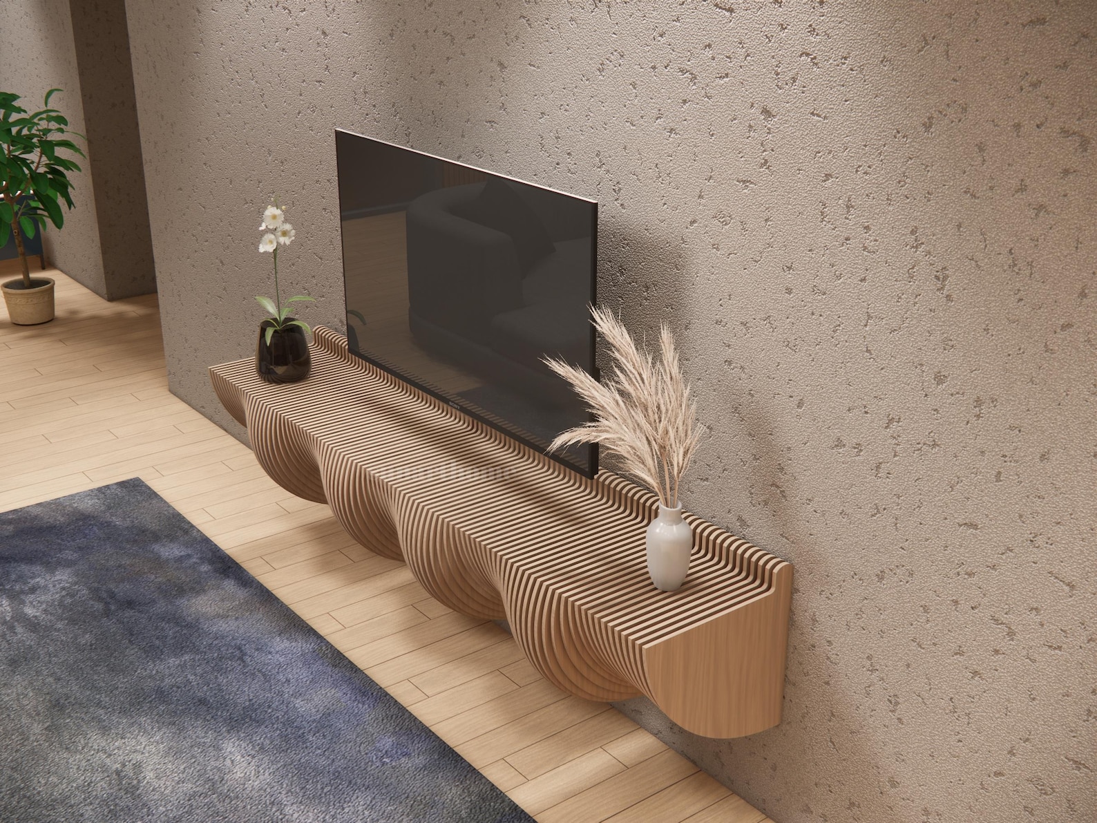 Parametric Wavy Wooden Shelf, Modern Parametric TV Unit, CNC ...