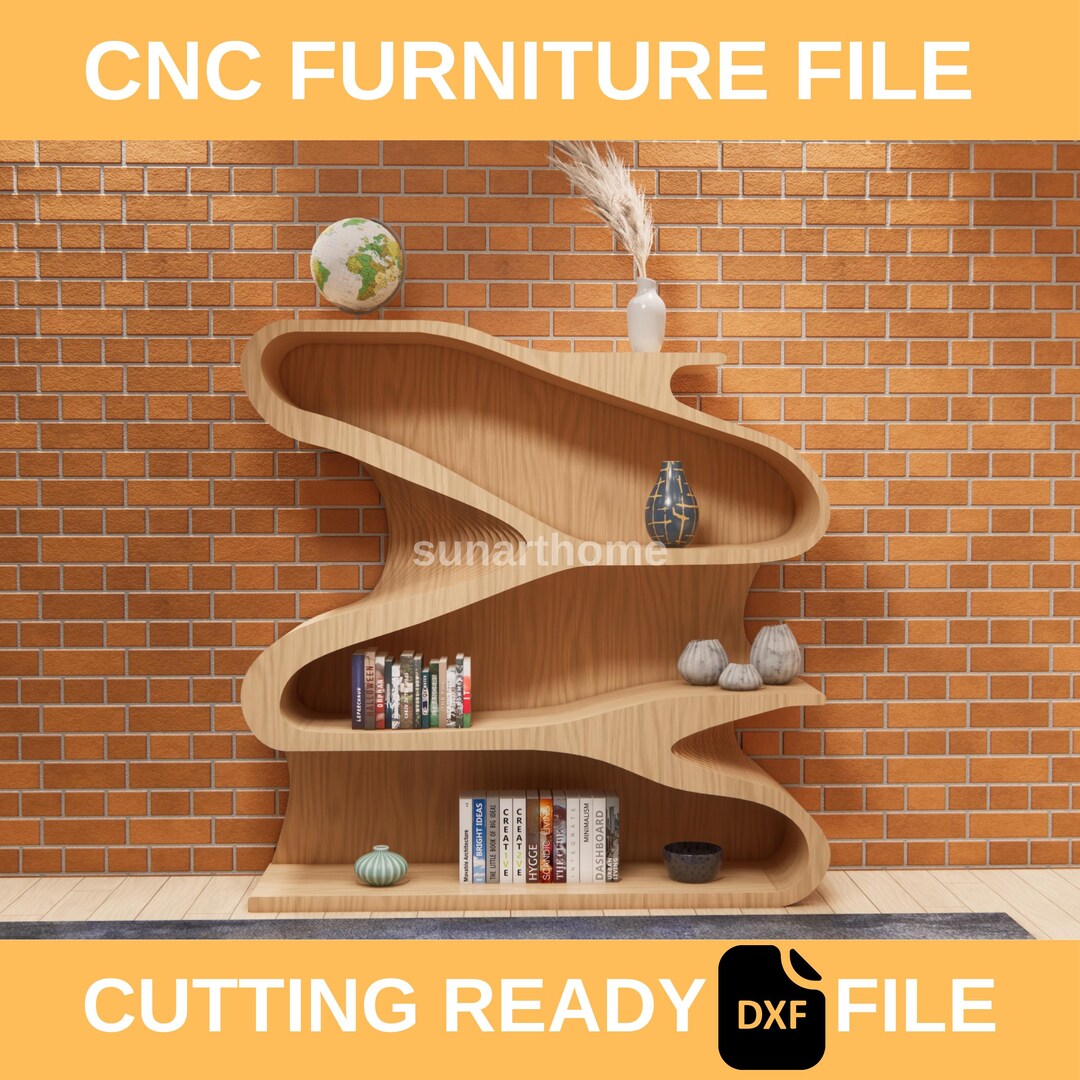 Sculptural Solid Wood Bookcase DXF Plan | Parametric Curved Bookshelf ...