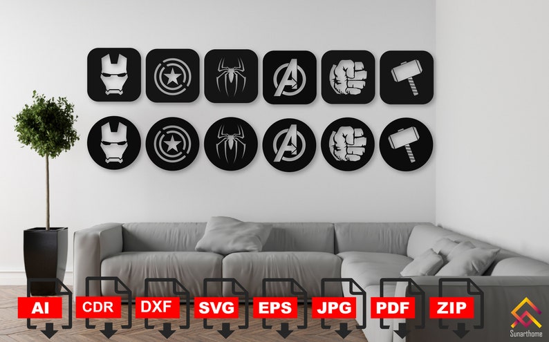 Marvel Heroes Symbols PNG Avengers Team Marvel Icons Set DXF Hulk ...