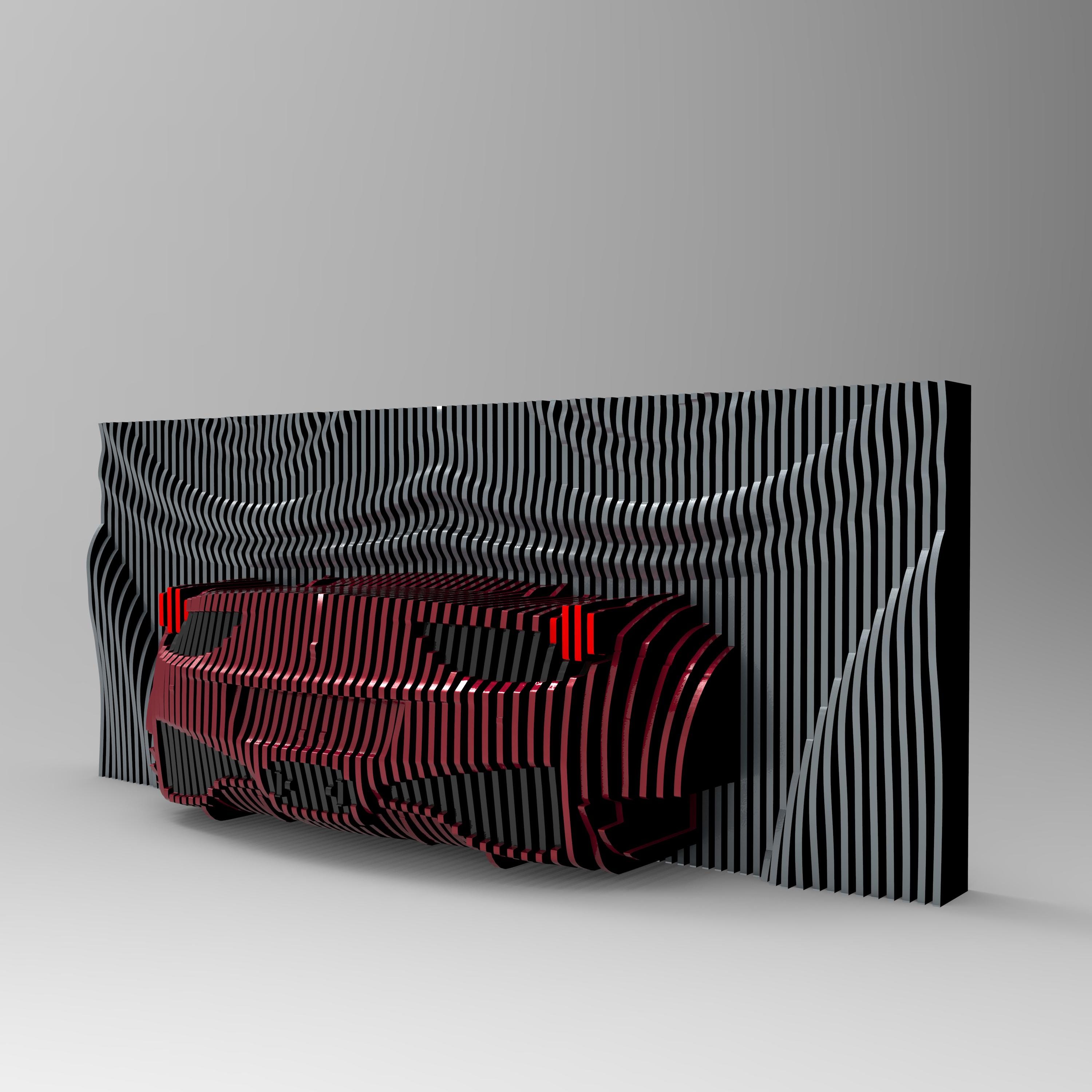 Parametric Car Wall Art - Wavy Wooden Laser Cut Decor- Modern Wall ...