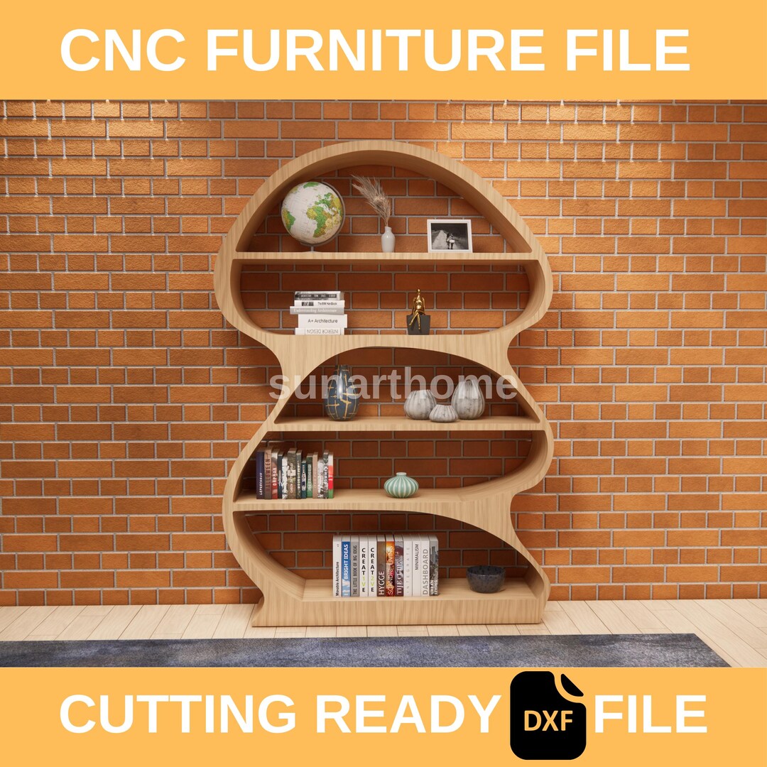 Parametric Bookshelf DXF File for CNC, Modern Plywood Furniture Plans ...