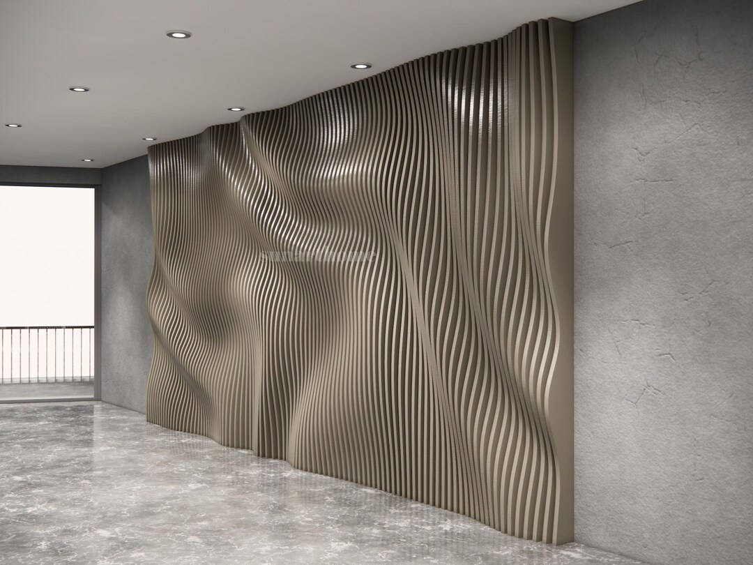 Decoración de pared ondulada de madera paramétrica, panel de arte mural ...