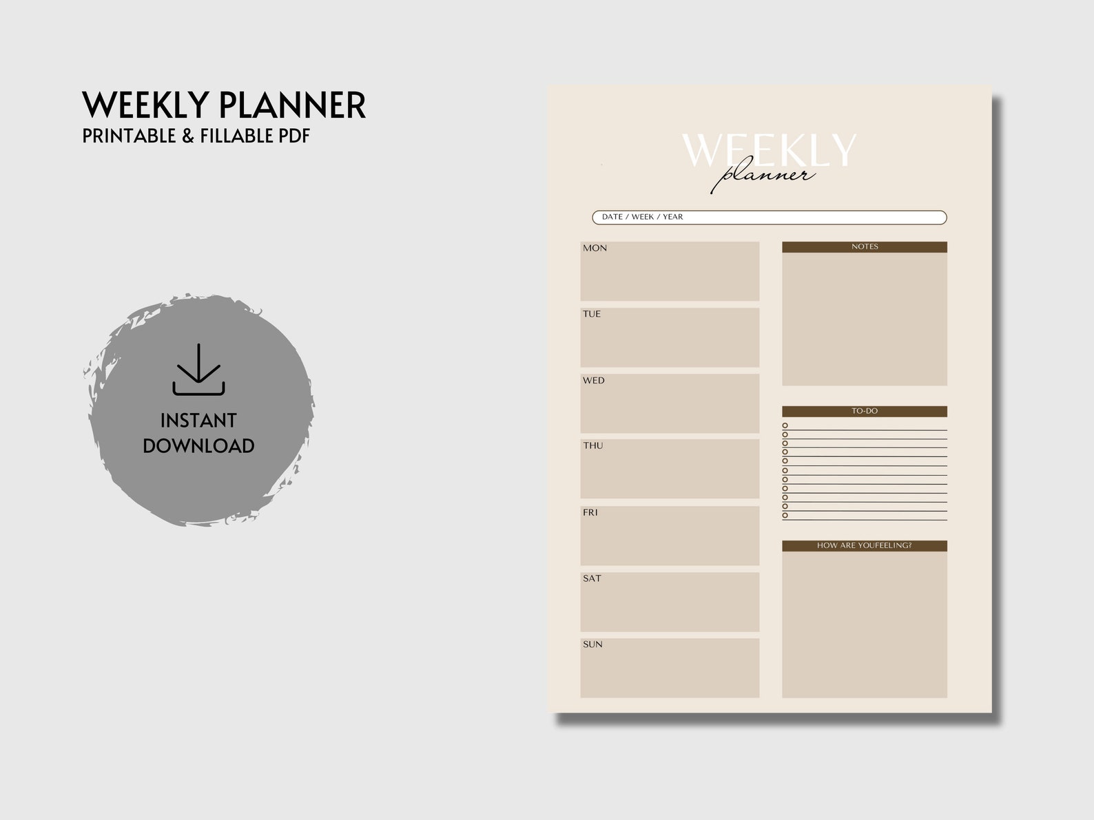 Weekly Planner, A4, Printable PDF, Fillable PDF, Instant Download ...