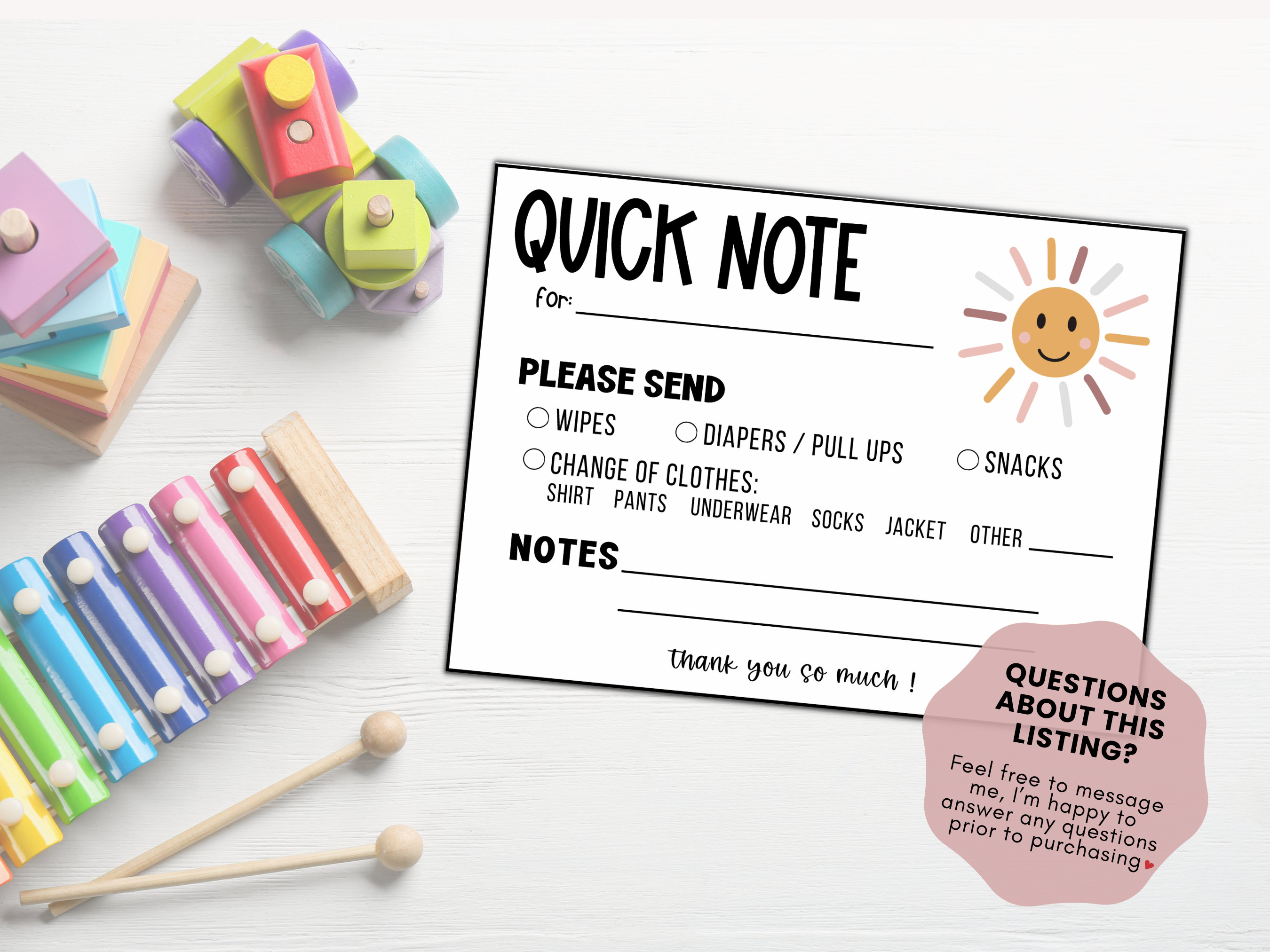 Printable Daycare Note | Teacher Going Home Note | Daycare Mail | Note ...