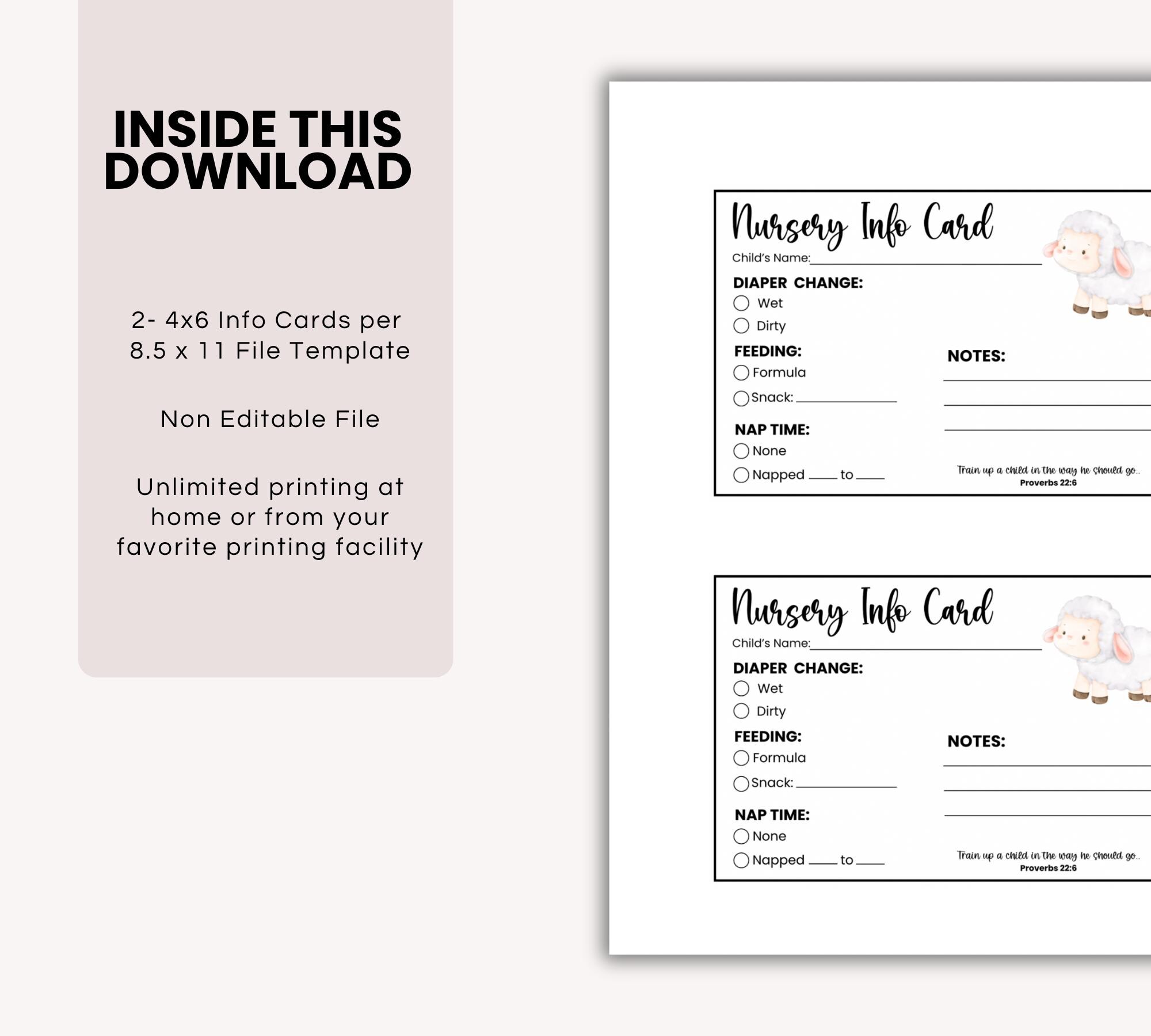 Church Nursery Information Card, Children’s Church Ministry, Nursery ...